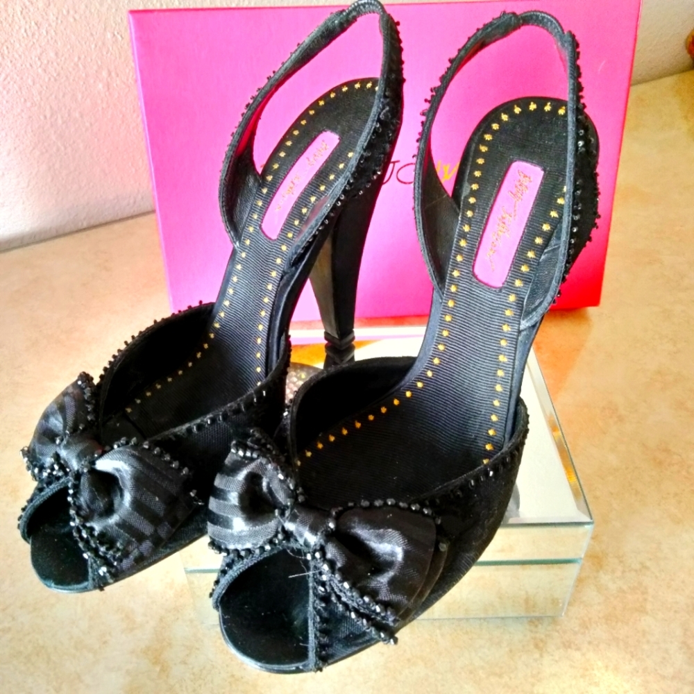 Betsey Johnson Sexy Peep Toe Slingback, Black, Size 9… - Gem